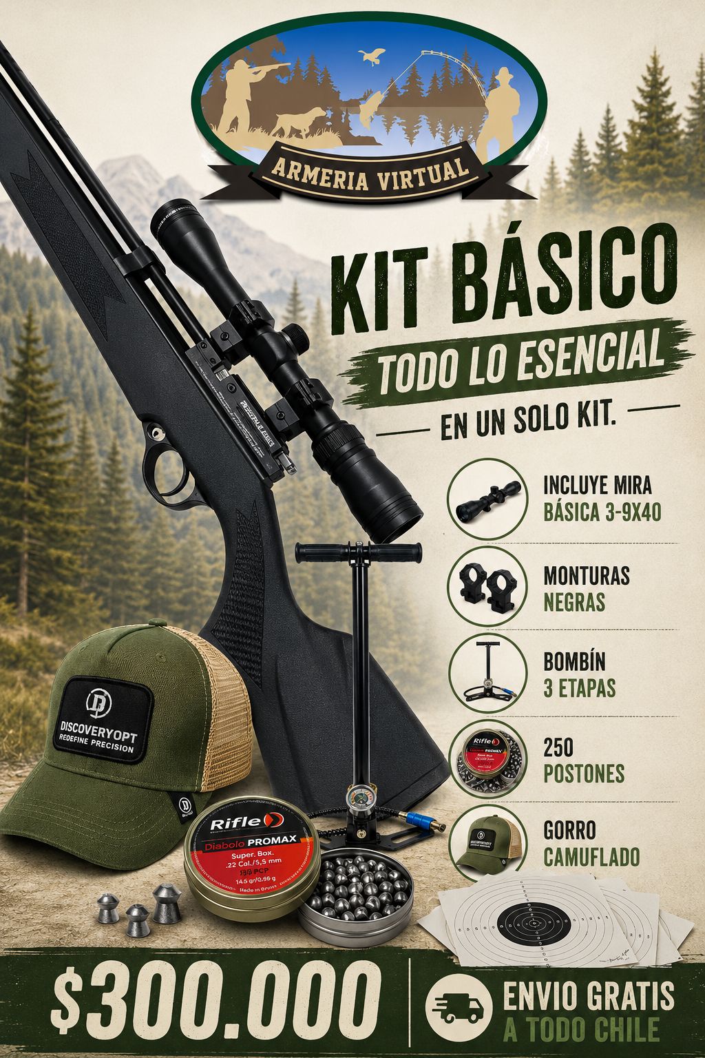 KIT COMPLETO BASICO Rifle PCP Pr900 Gen 2 Negro - ArmeriaVirtual